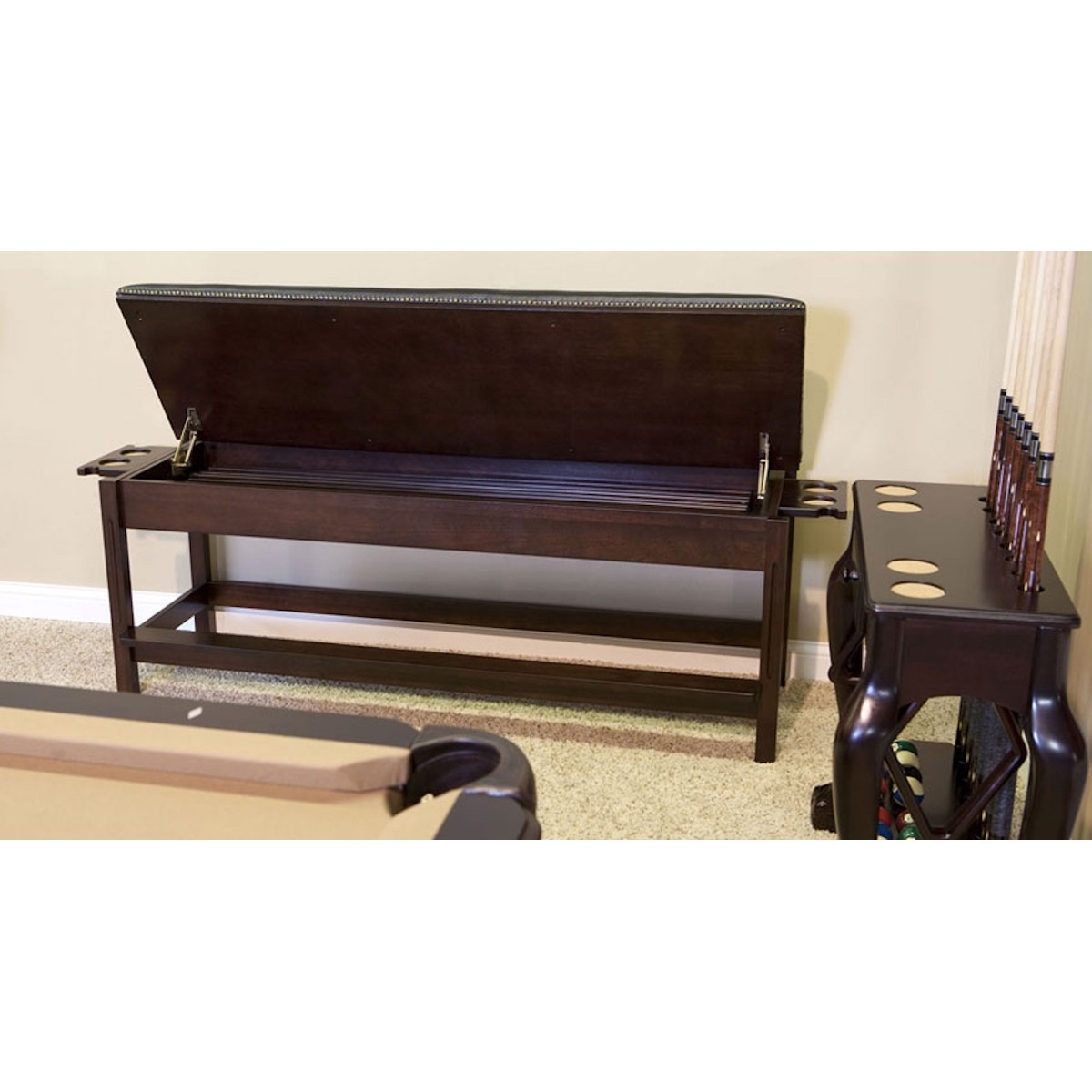 Winslow Billiard Storage Bench - Elite Home Gamerooms