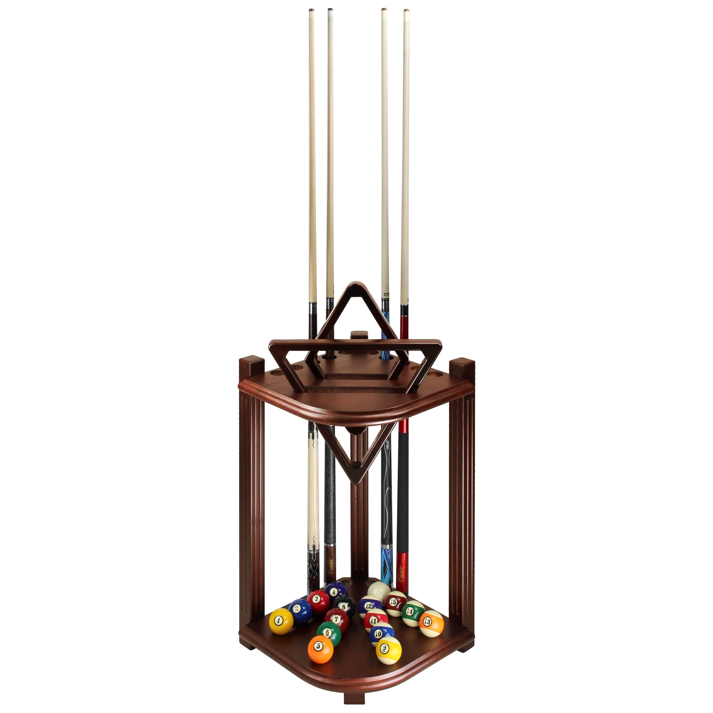 Double Thick Corner Cue Rack - Antique Walnut - Elite Home Gamerooms