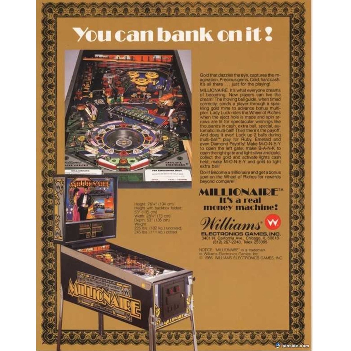 Millionaire Pinball Machine - Elite Home Gamerooms