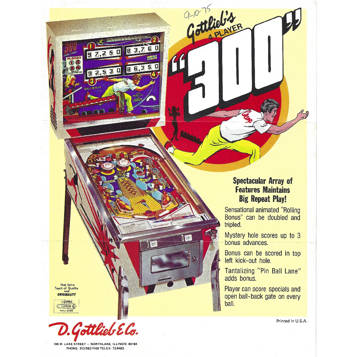 300 Pinball Machine by Gottlieb - Elite Home Gamerooms