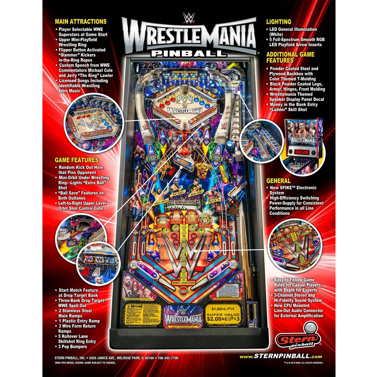 WWE Legends of Wrestlemania Pro Pinball Machine - Elite Home Gamerooms