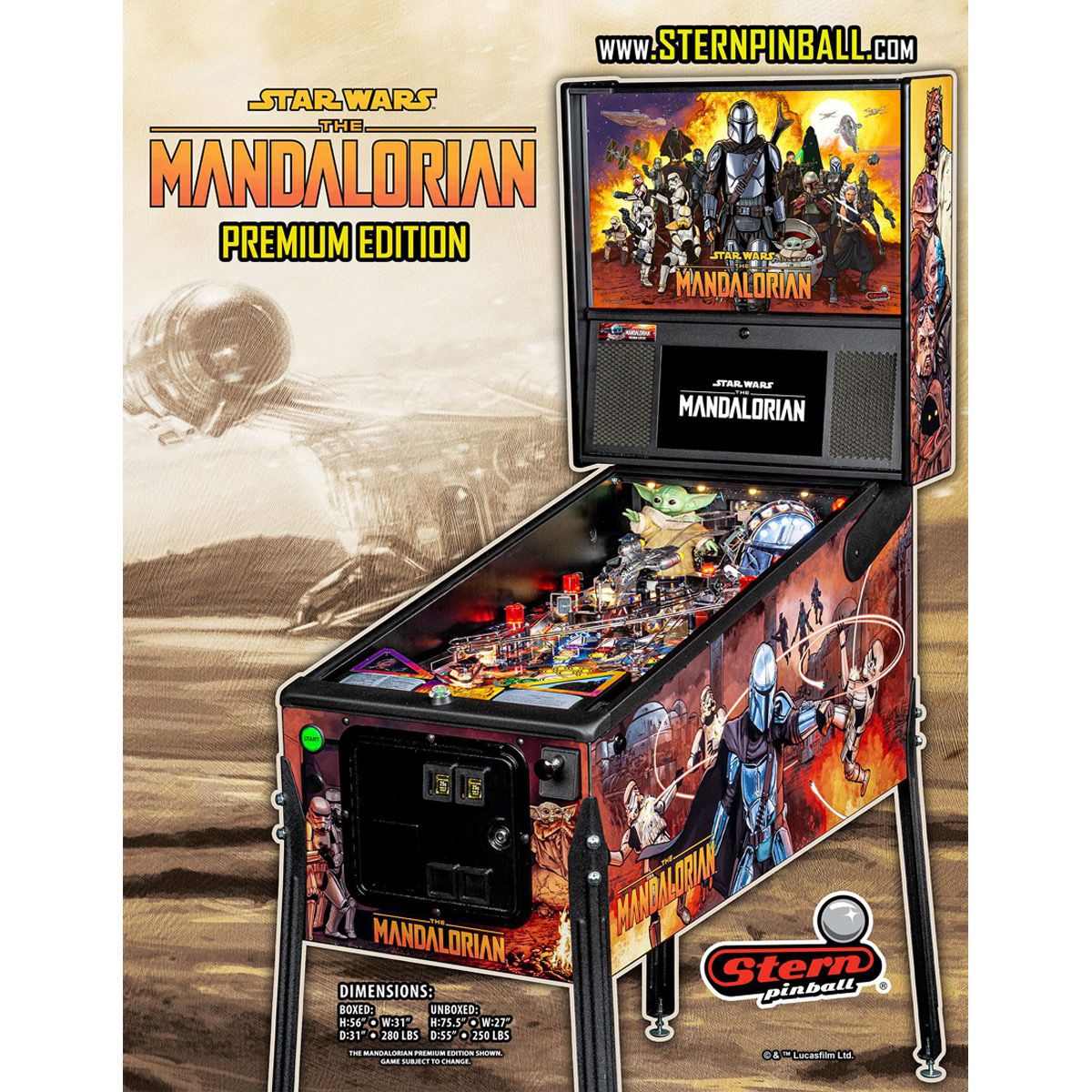 Mandalorian Premium Pinball Machine - Elite Home Gamerooms