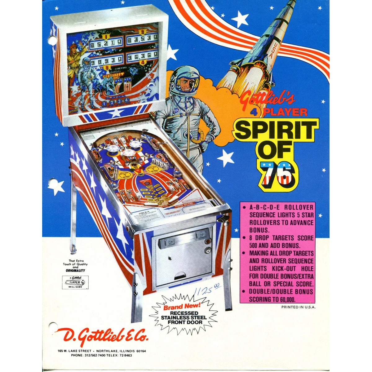 Spirit of 76 Pinball Machine - Elite Home Gamerooms